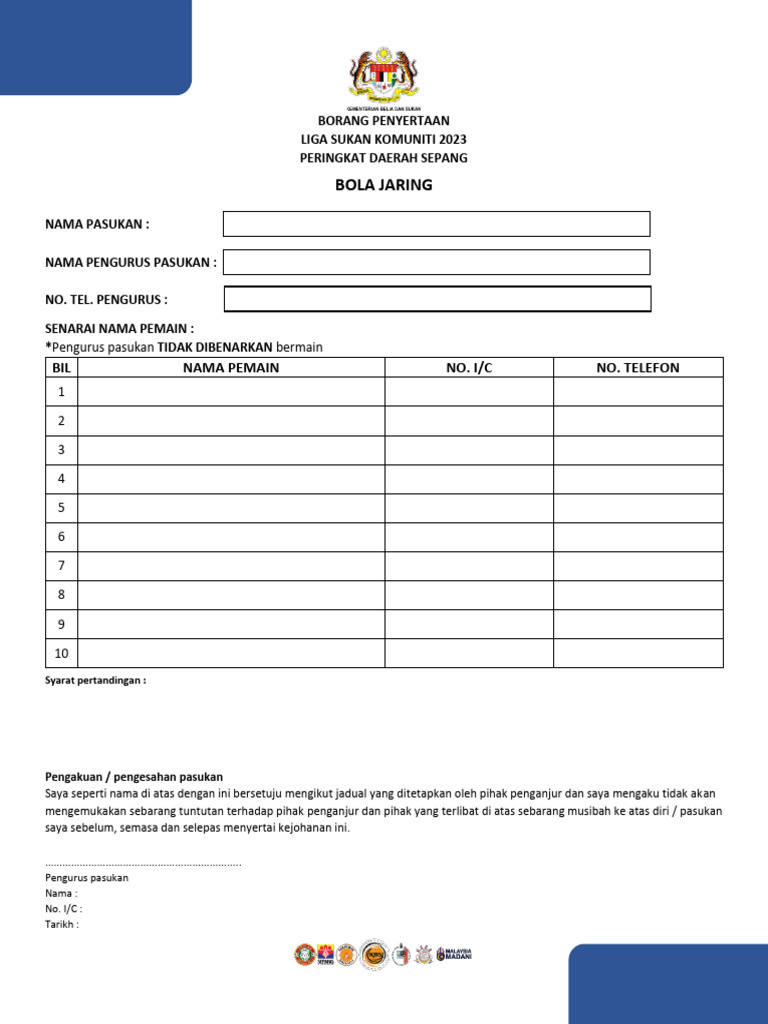 Borang Penyertaan Bola Jaring | PDF