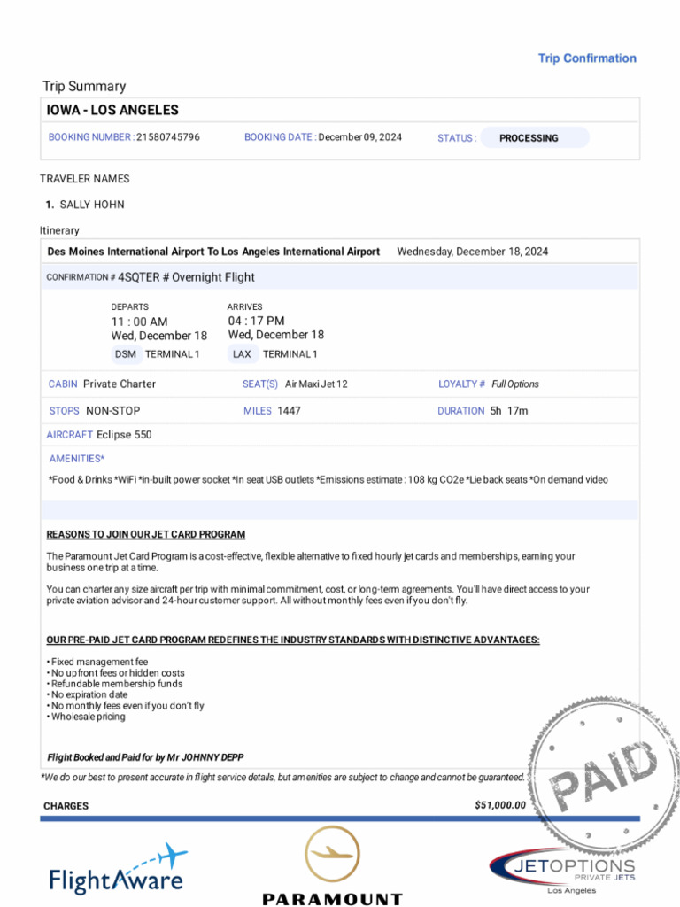 Private Flight Charter Itinerary | PDF