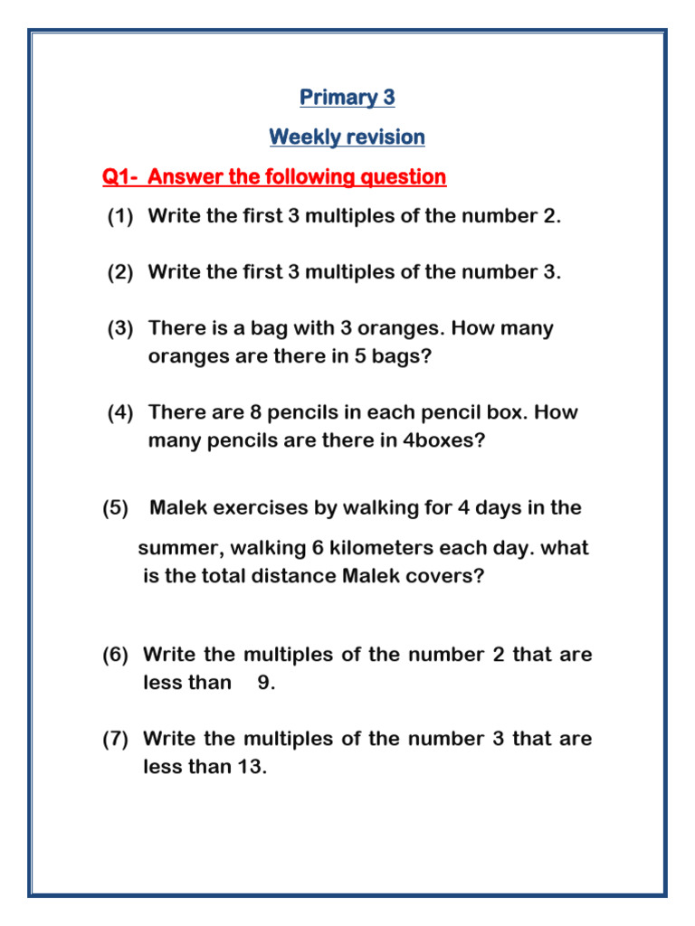 Revision Sheet 4 Prim 3 | PDF