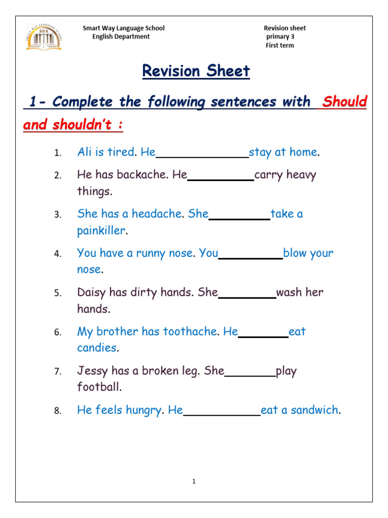 Revision Sheet On Should Shouldnt Must and Mustnt | PDF