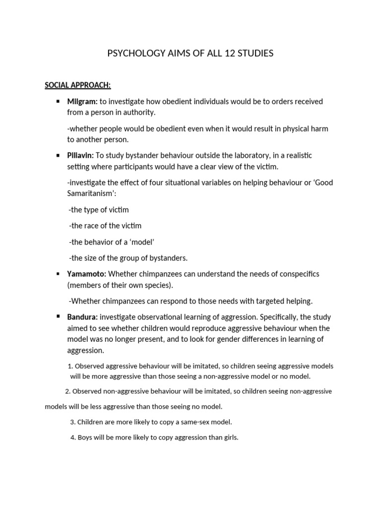 Psychology Aims of All 12 Studies | PDF | Aggression | Rapid Eye ...