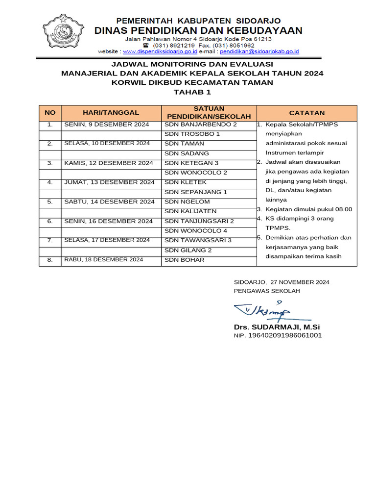Jadwal Monev Ks Tahun 2024 | PDF