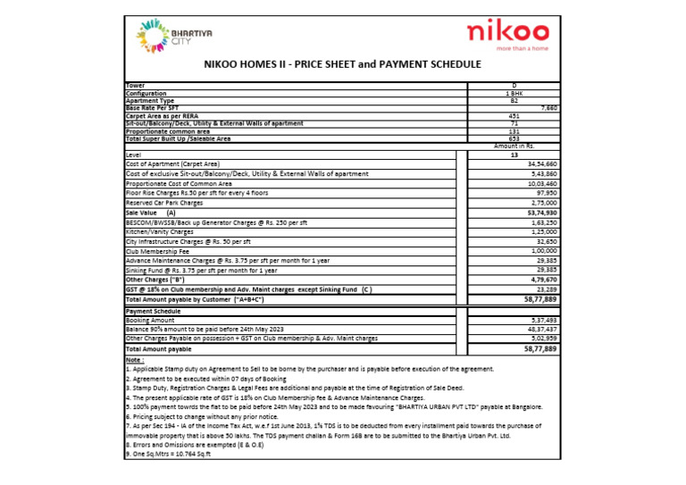 Nikoo Homes II Apartment Pricing Details | PDF | Value Added Tax | Taxes