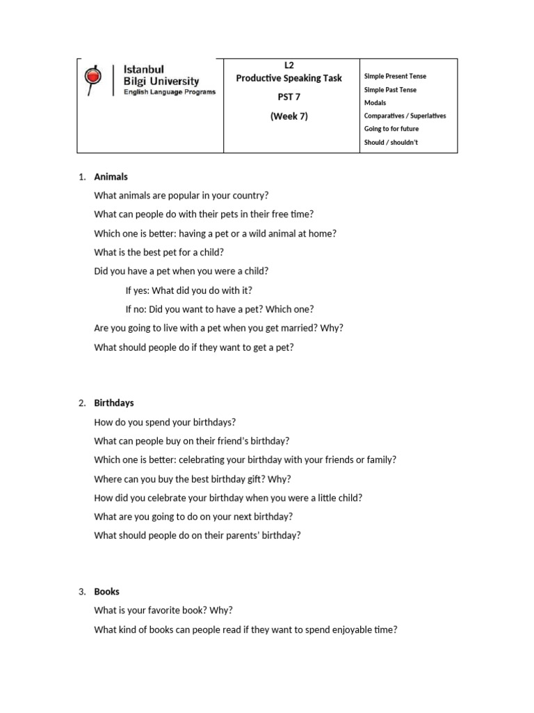 At Speaking Practice - All Units Set 1 | PDF
