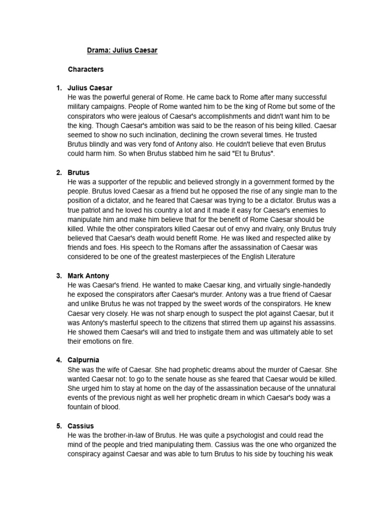 Play - Julius Caesar - Character Sketch | PDF | Julius Caesar | Mark Antony