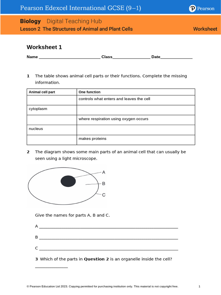 IG Biology Lesson2 Worksheet 01 | PDF