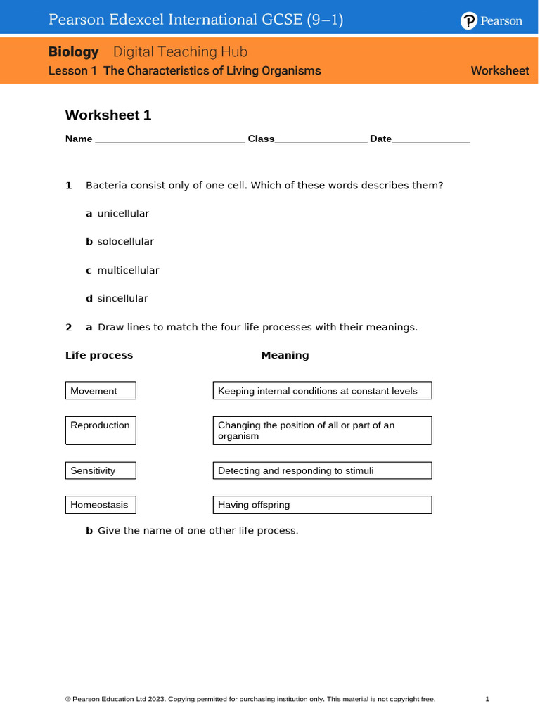 IG Biology Lesson1 Worksheet 01 | PDF