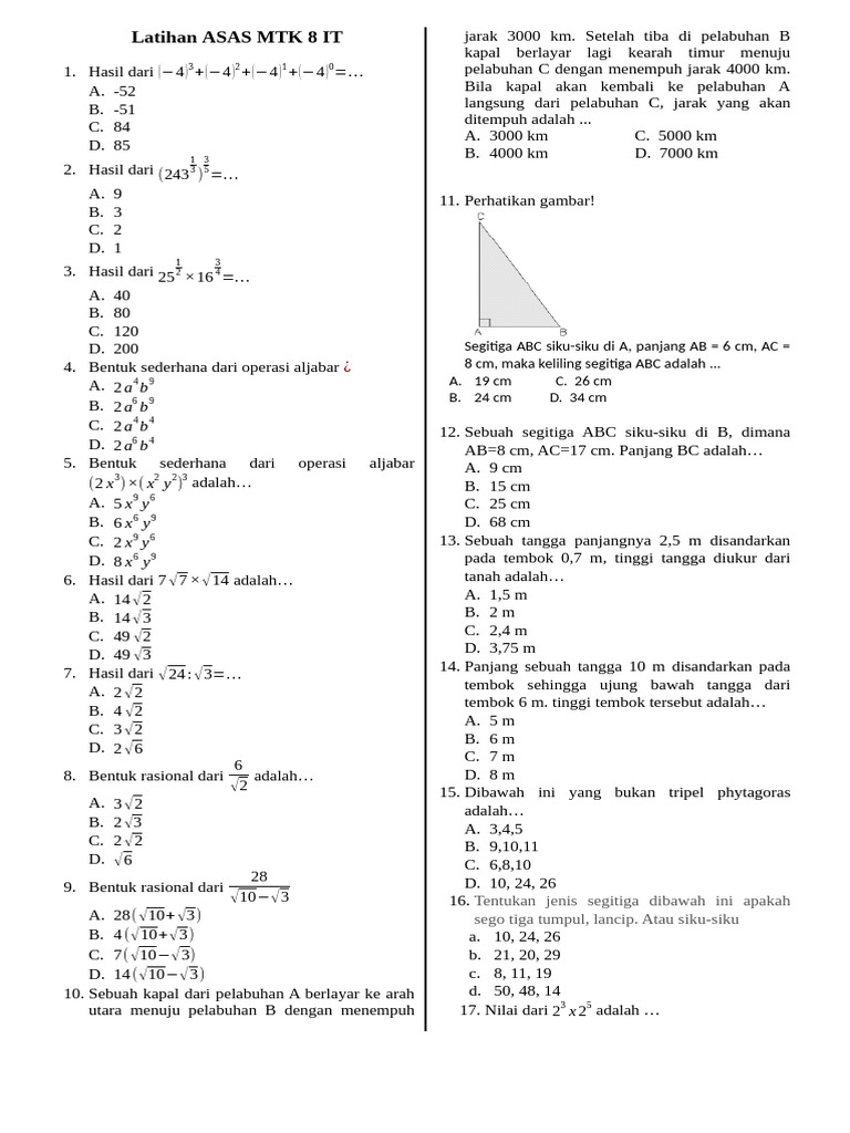 Latihan ASAS MTK 8 IT | PDF