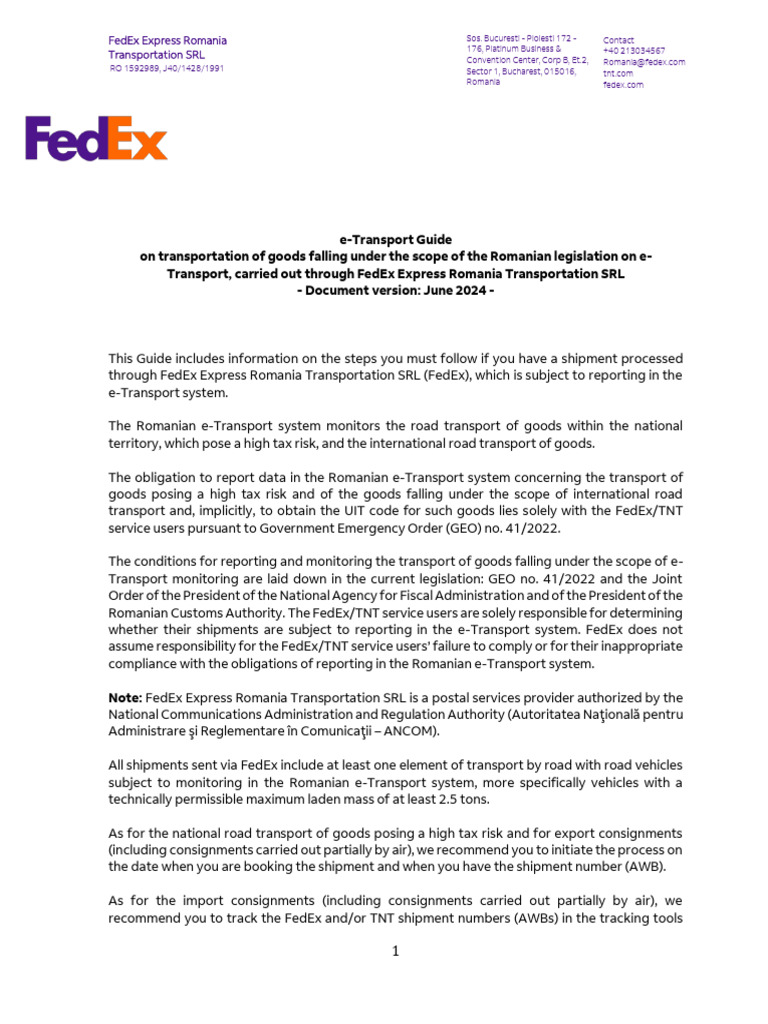 e-Transport_Guide | PDF | Fed Ex | Romania