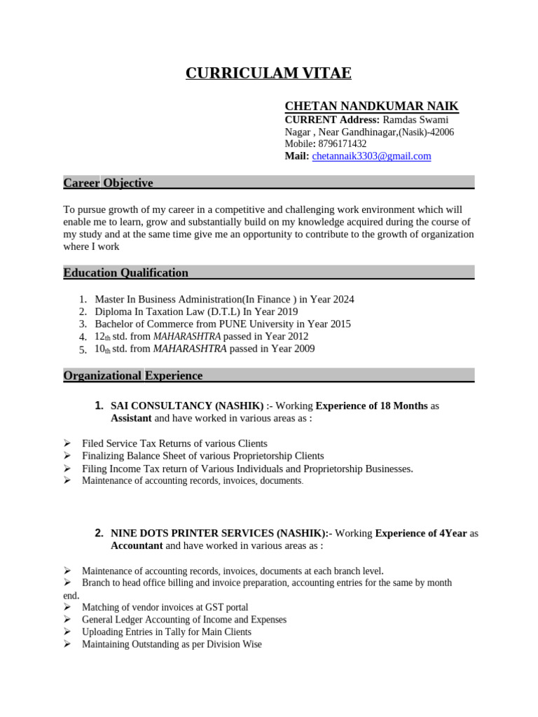 CHETAN RESUME | PDF | Business | Accounting