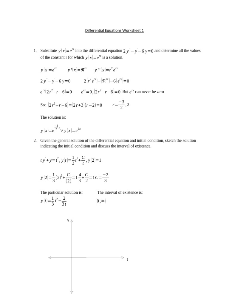 Differential Equations Worksheet 1 | PDF | Differential Equations | Mathematical Physics