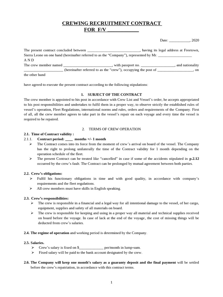 Crew Contract.complete | PDF | Salary | Justice