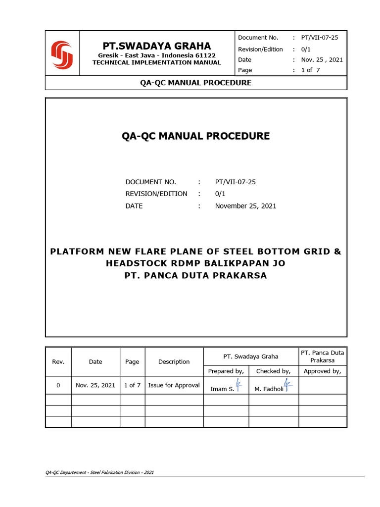 Qa-Qc Manual Procedure R.0 PDF | PDF | Welding | Construction