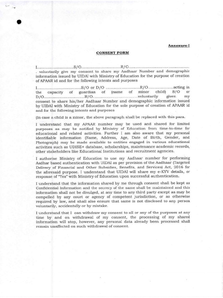 ConsentForm FOR APAAR | PDF