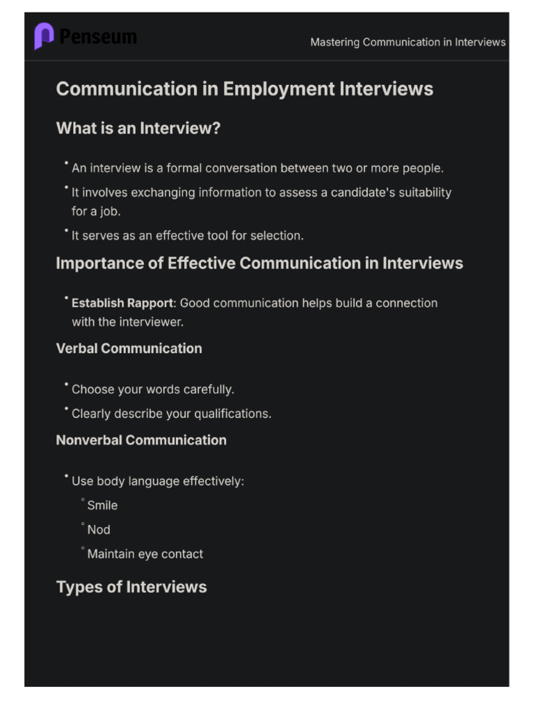 Mastering Communication in Interviews | PDF