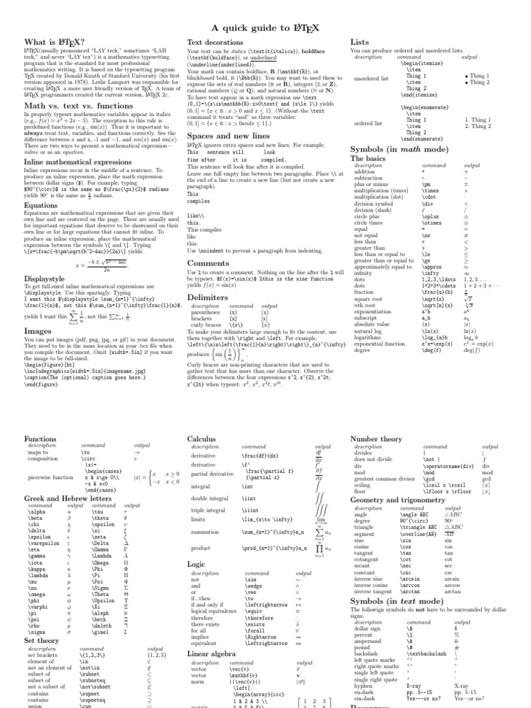 Latex Cheatsheet Trigonometric Functions Sine Free 30 Day Trial Scribd