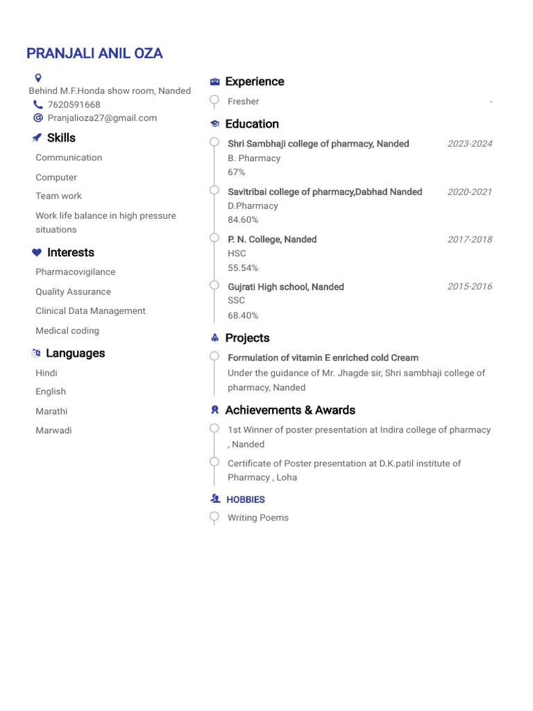 CV Pranjali Oza | PDF