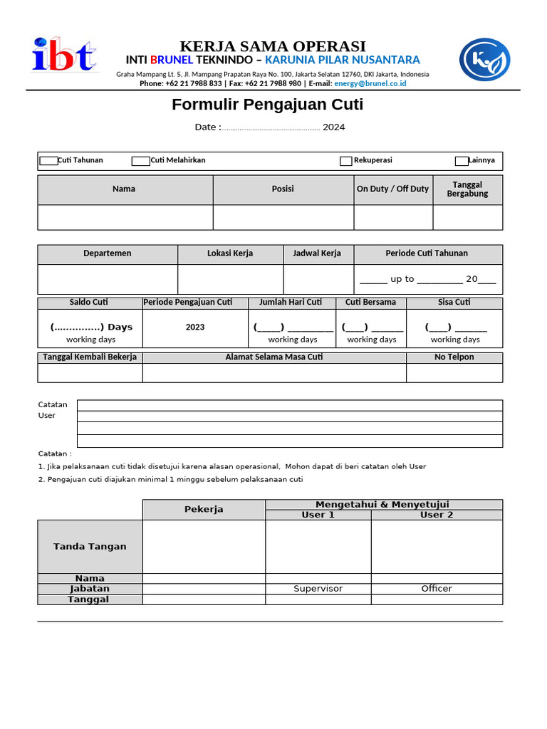 FORM Leave Requisition (CUTI) IBT-KPN | PDF