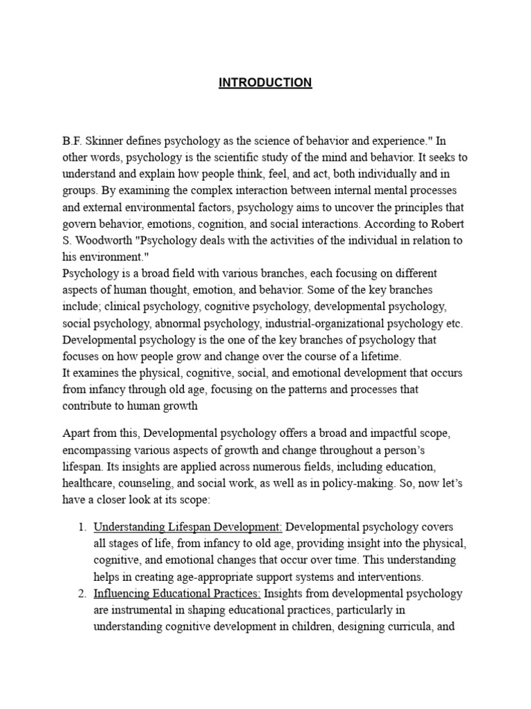 INTRODUCTION To Dev. Psychology | PDF | Developmental Psychology | Psychology