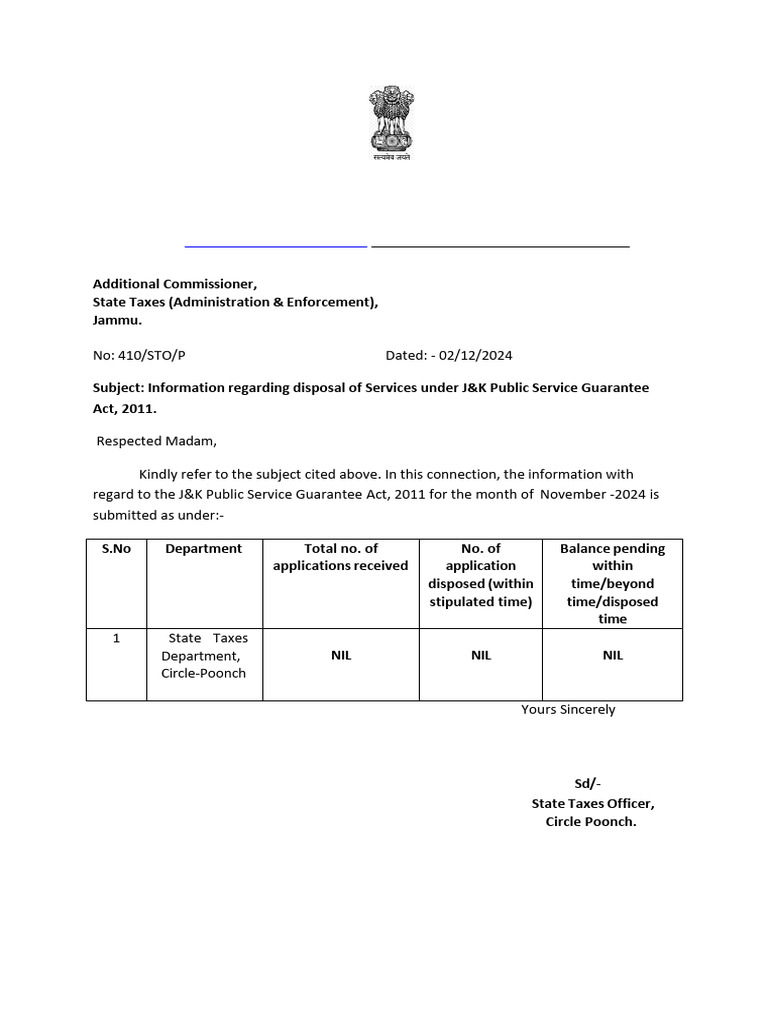 Public Service Guarantee Act-2011 for month of November- 2024 | PDF