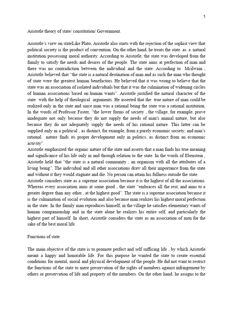 Aristotle's Theory of State and Government | PDF | Government ...