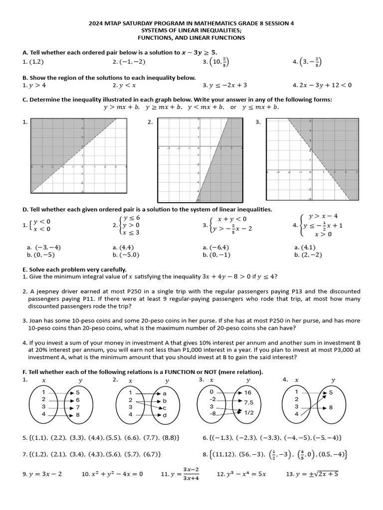 2024 MTAP Saturday Class G8 S4 1 | PDF | Function (Mathematics ...