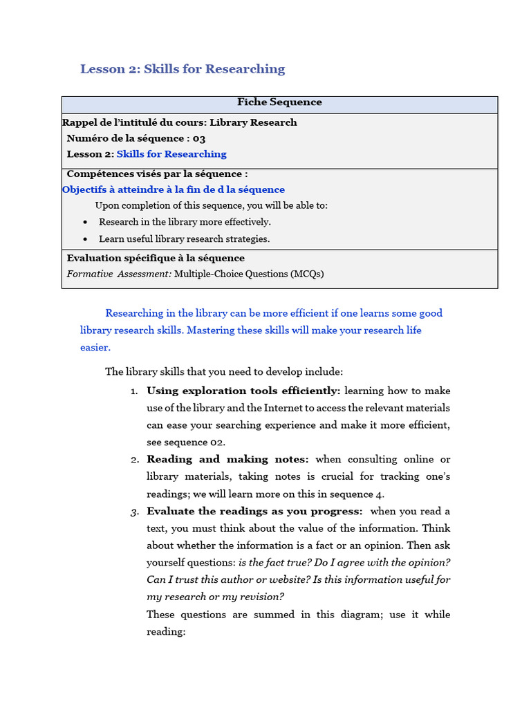 Library Research Skills Guide | PDF | Libraries | Cognition