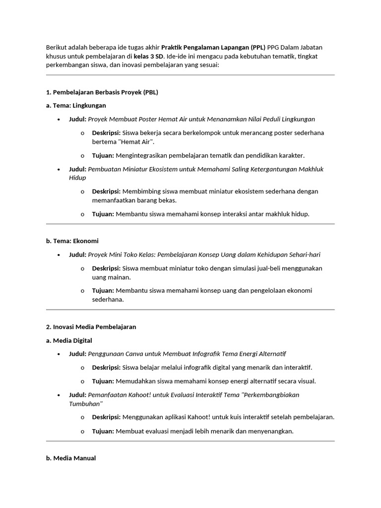 Ide-Ide Tugas Akhir PPG | PDF
