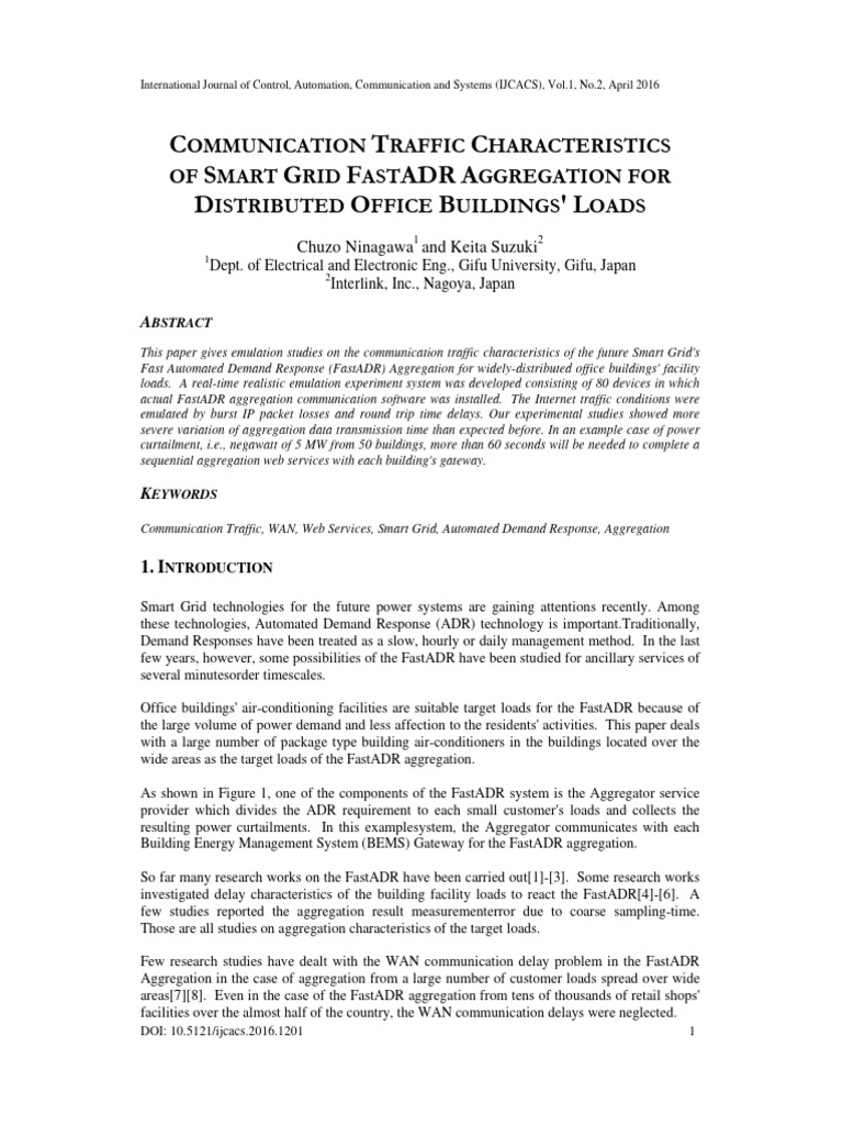 Communication Traffic Characteristics of Smart Grid Fastadr Aggregation For Distributed Office ...
