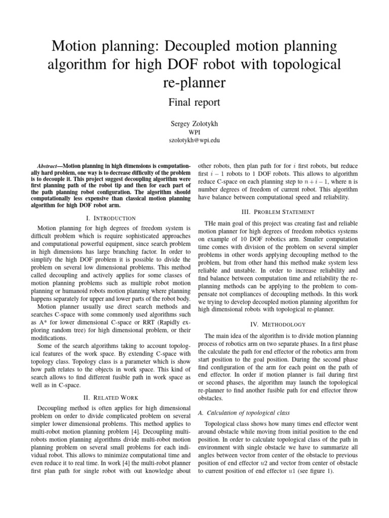 Decoupled Motion Planning Algorithm for High DOF Robot With Topological ... Decoupled Motion Planning Algorithm for High DOF Robot With Topological ...