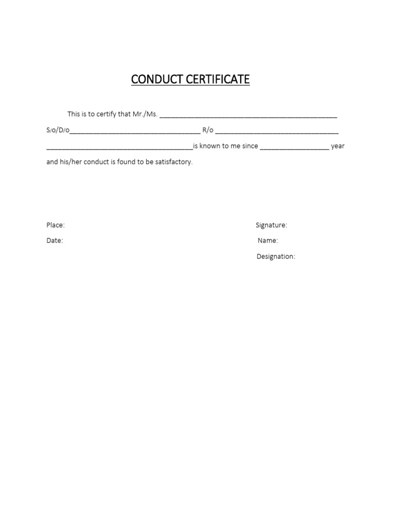 Conduct Certificate Template | PDF