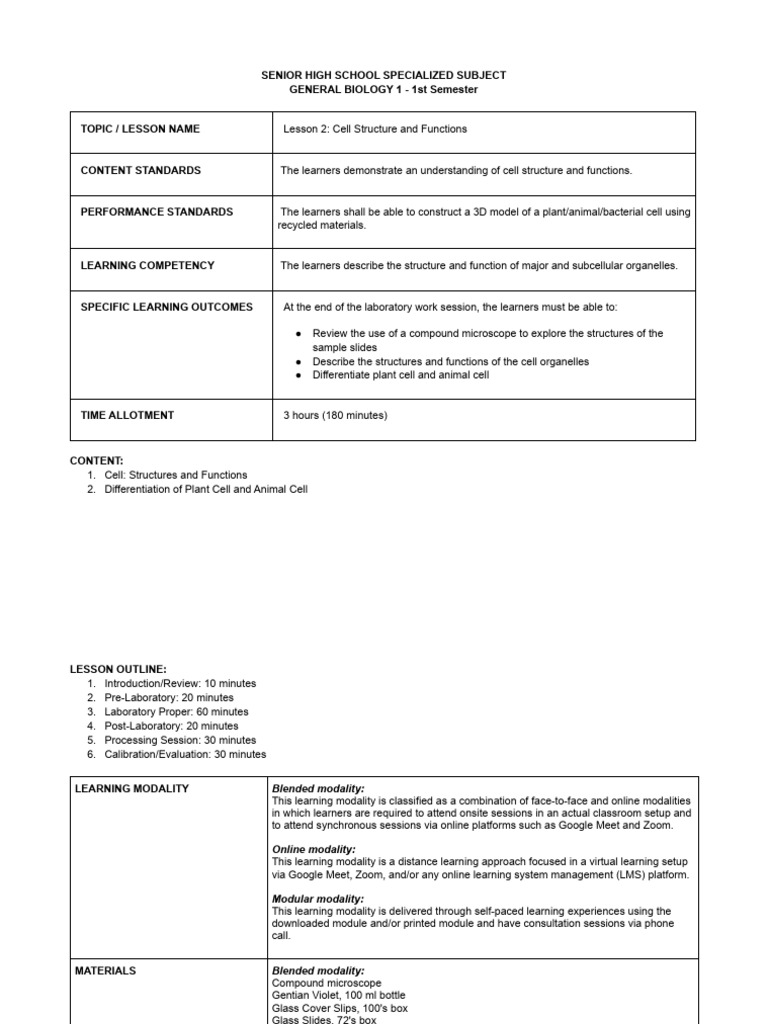 Biology 1 Laboratory Work (Session Guide) | PDF | Learning | Cell (Biology)