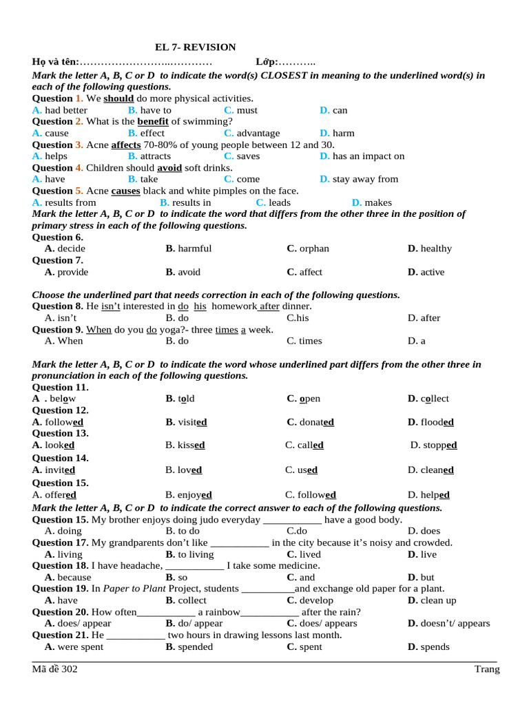 ÔN TẬP ANH 7 GKI | PDF | Postage Stamp