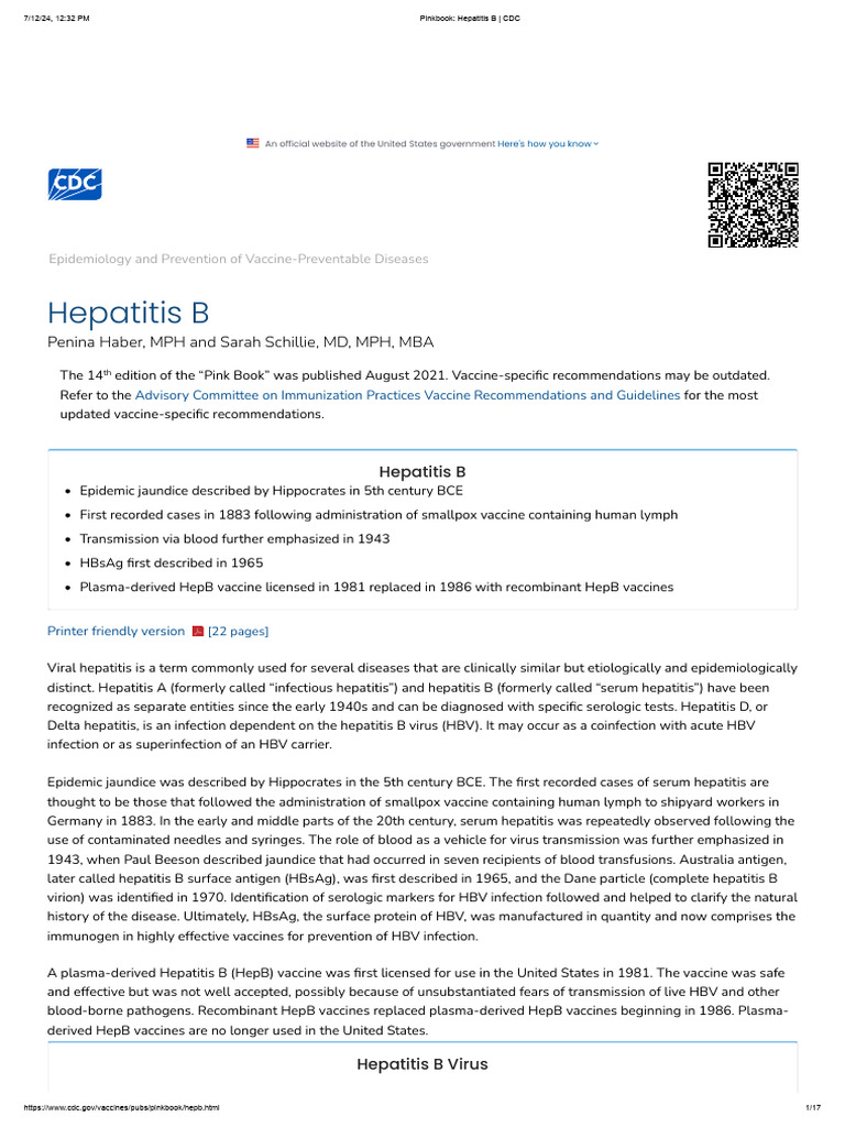 Pinkbook - Hepatitis B - CDC | PDF | Hepatitis B | Hepatitis