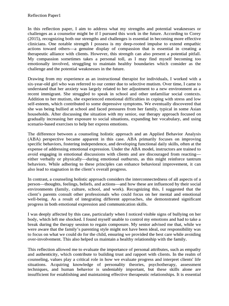 Reflection 1 | PDF | Psychotherapy | Psychology