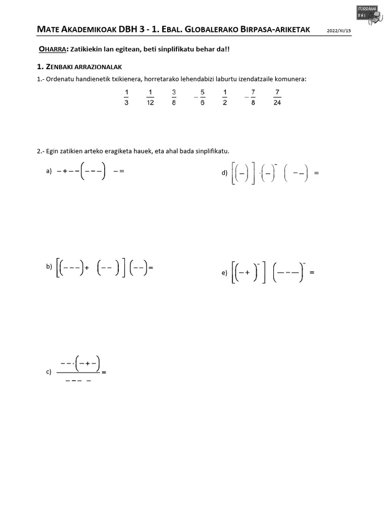 DBH 3 Akad - 02 Birpasa Ariketak (1ebal Globala) 2022-23 | PDF