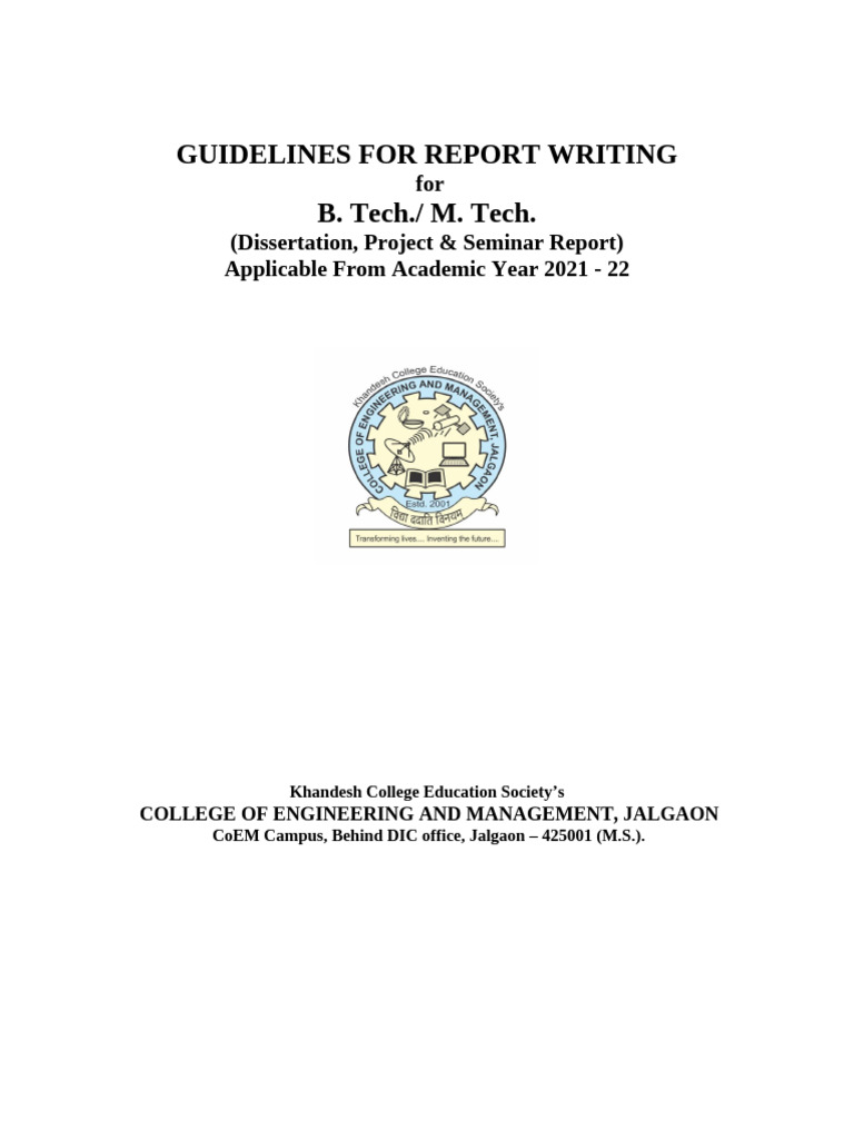 Report Writing Guidelines for B.Tech/M.Tech | PDF | Thesis | Citation