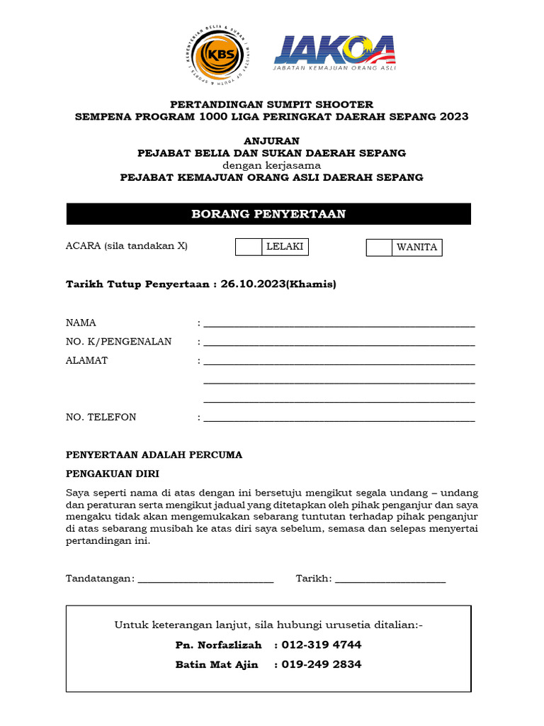 Borang Penyertaan Sumpit | PDF