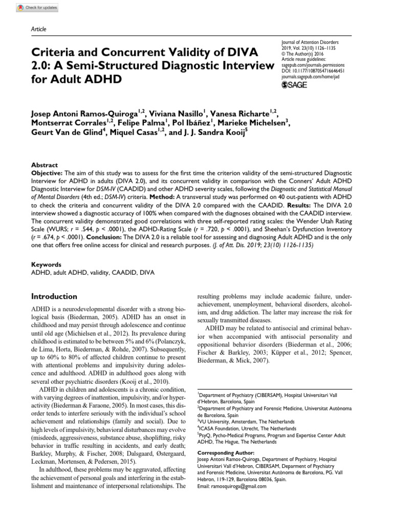 Criteria and Concurrent Validity of DIVA 2.0 | PDF | Diagnostic And ...