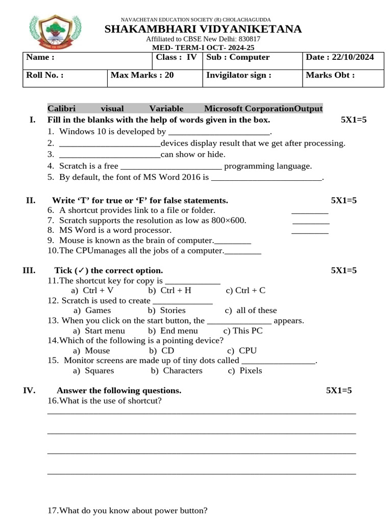 class 4th paper mid | PDF | Microsoft Word | Computing