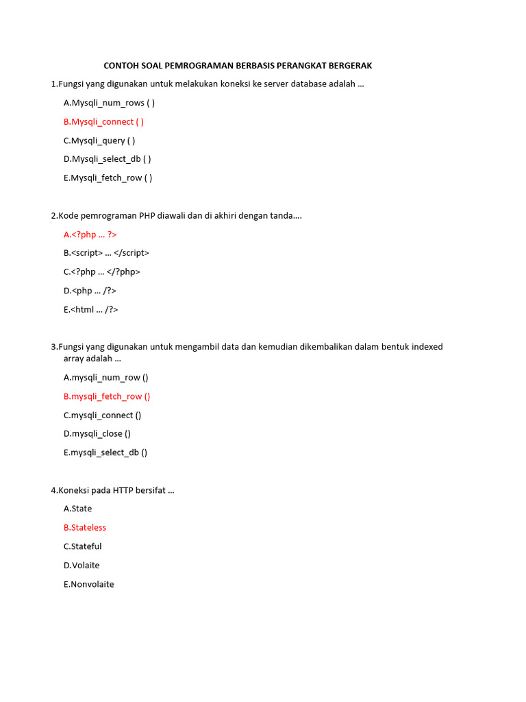 CONTOH SOAL PEMROGRAMAN BERBASIS PERANGKAT BERGERAK | PDF