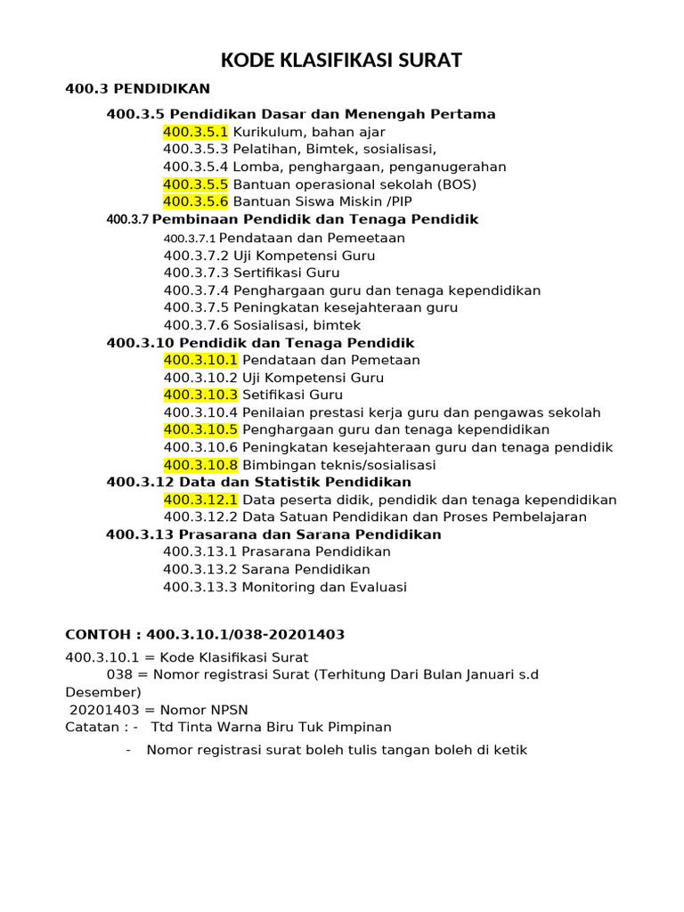 Kode Klasifikasi Surat | PDF