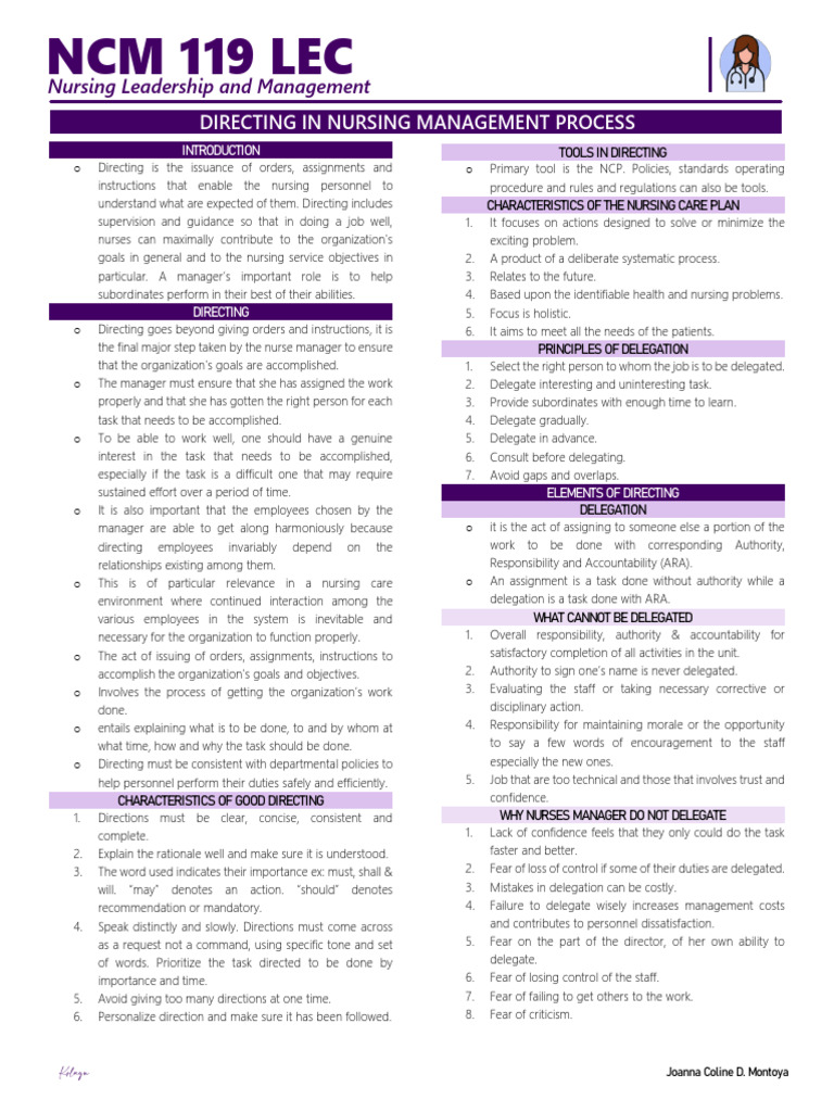 7 DIRECTING IN NURSING MANAGEMENT PROCESS | PDF | Nursing | Communication