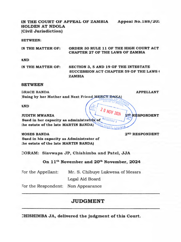 Grace Banda (Suing by her Mother and Next Friend Mercy Daka) v Judith ...