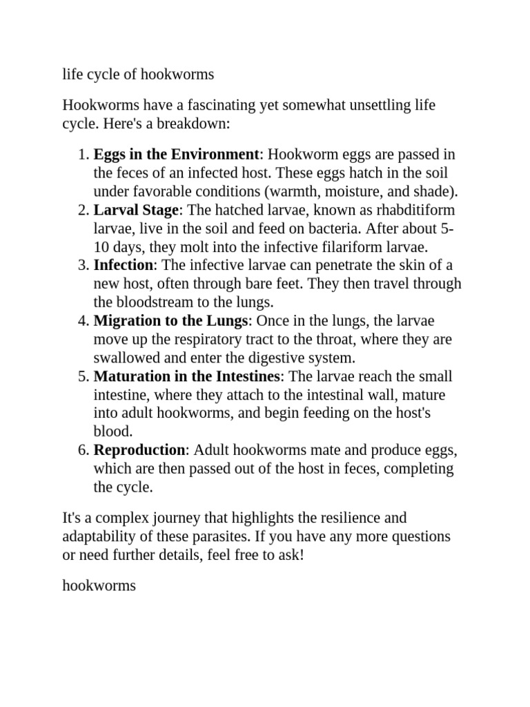 life cycle of hookworms | PDF | Medical Specialties | Diseases And Disorders