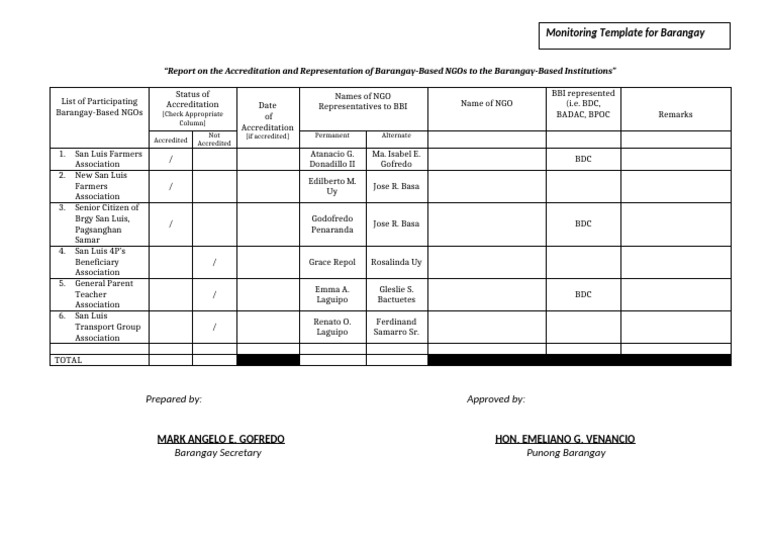 Monitoring-Template-for-Barangay-on-Accreditation-of-BB-CSOs-NGOs | PDF ...