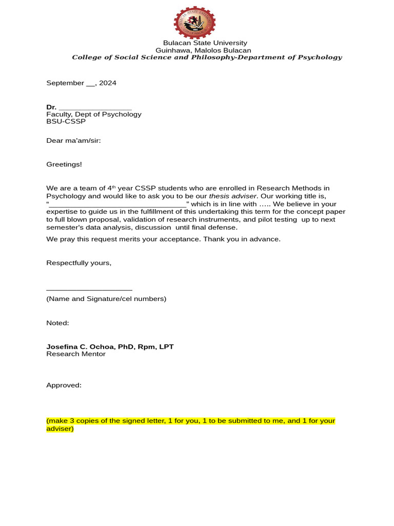 Thesis Adviser Request Letter | PDF