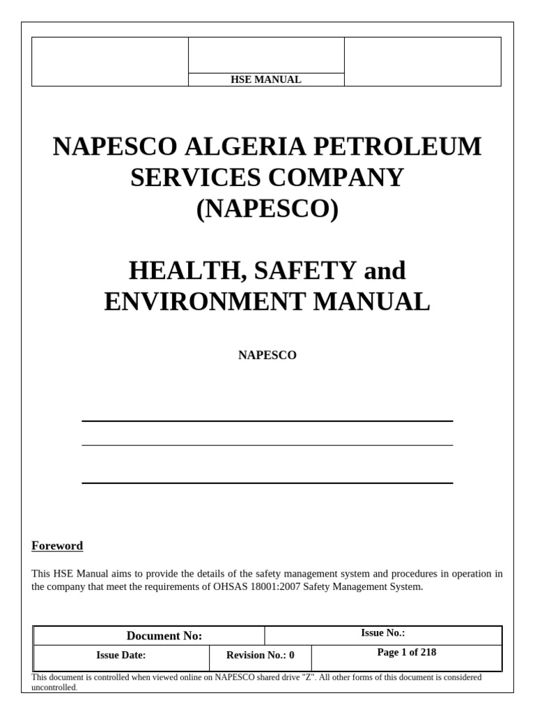 HSE Manual | PDF | Occupational Safety And Health | Risk