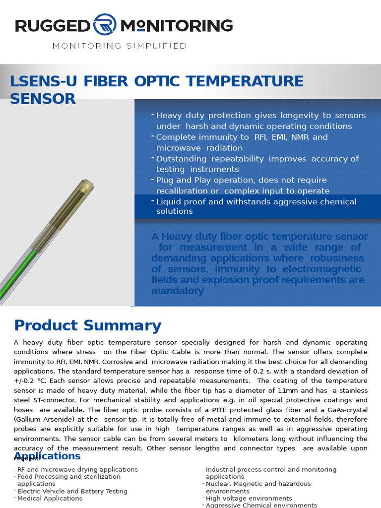 Heavy-Duty Fiber Optic Temperature Sensor - LSENS-U | PDF | Optical Fiber | Sensor