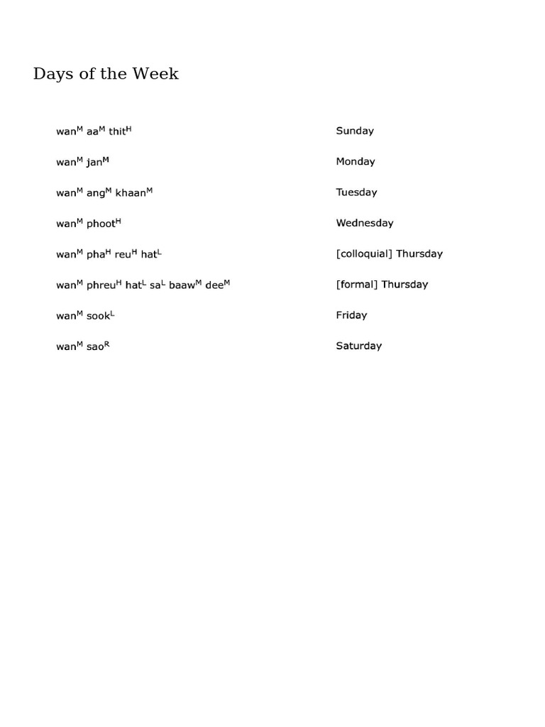 Days of The Week | PDF